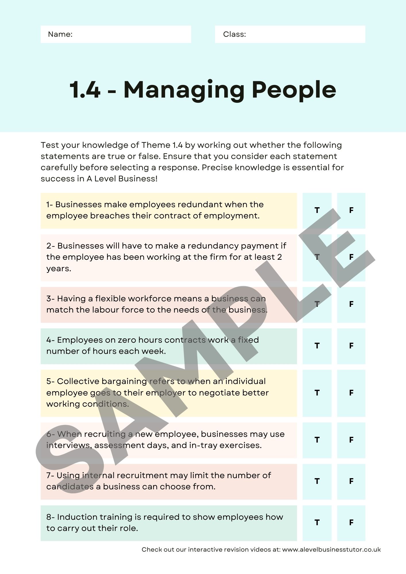 Theme 1.4 Worksheet Sample – A Level Business Tutor
